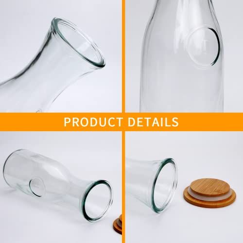 Cadamada 35oz Glass Carafe,Glass Pitcther with Wooden Caps,Suitable for Wine,Fruit Tea,Drinks,Drinking Water,Home Kitchen,Bar Party,Wedding Scene(6pcs)