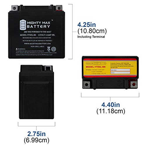 Mighty Max Battery YTX5L-BS 12V 4AH Battery Replaces Duromax 4400 XP4400E Generator