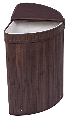 BIRDROCK HOME Corner Laundry Hamper with Lid and Cloth Liner - Bamboo - Espresso - Easily Transport Laundry Basket - Collapsible Hamper - String Handle