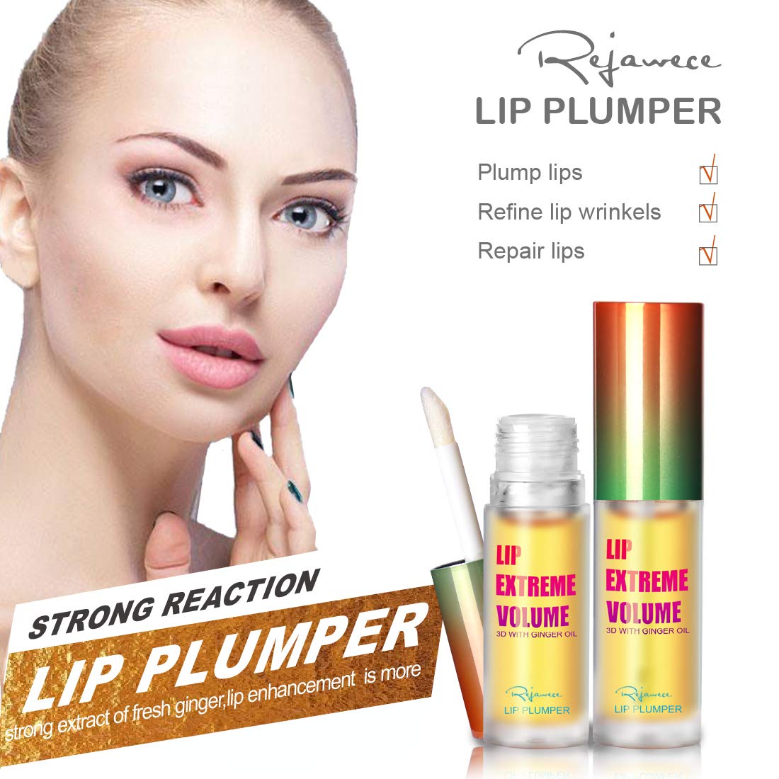 Rejawece Lip Plumper Lip Gloss Lip Plumping Balm Plumper Device Lipstick Treatment - Clear Lip Plump Gloss - Enhancer for Fuller & Hydrated Lips | Give Volume, Moisturize - Strong