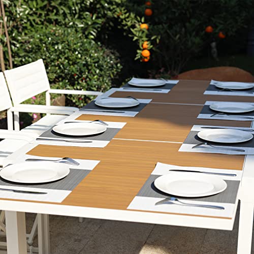 Aoodor Outdoor 6-10 Person Aluminum Patio Extendable Dining Table, Rectangular Table & 8 Chairs for Patio, Deck, Garden,Courtyard - Brown and White