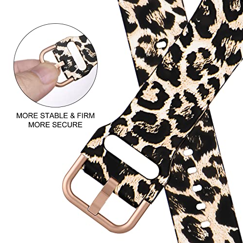 ACESTAR Double Sided Band Compatible with Apple Watch Band 38mm 40mm 41mm, Cute Floral Cheetah Soft Silicone Replacement with Classic Rose Golden Clasp for iWatch Series 8 7 6 5 4 3 2 1 SE, Leopard