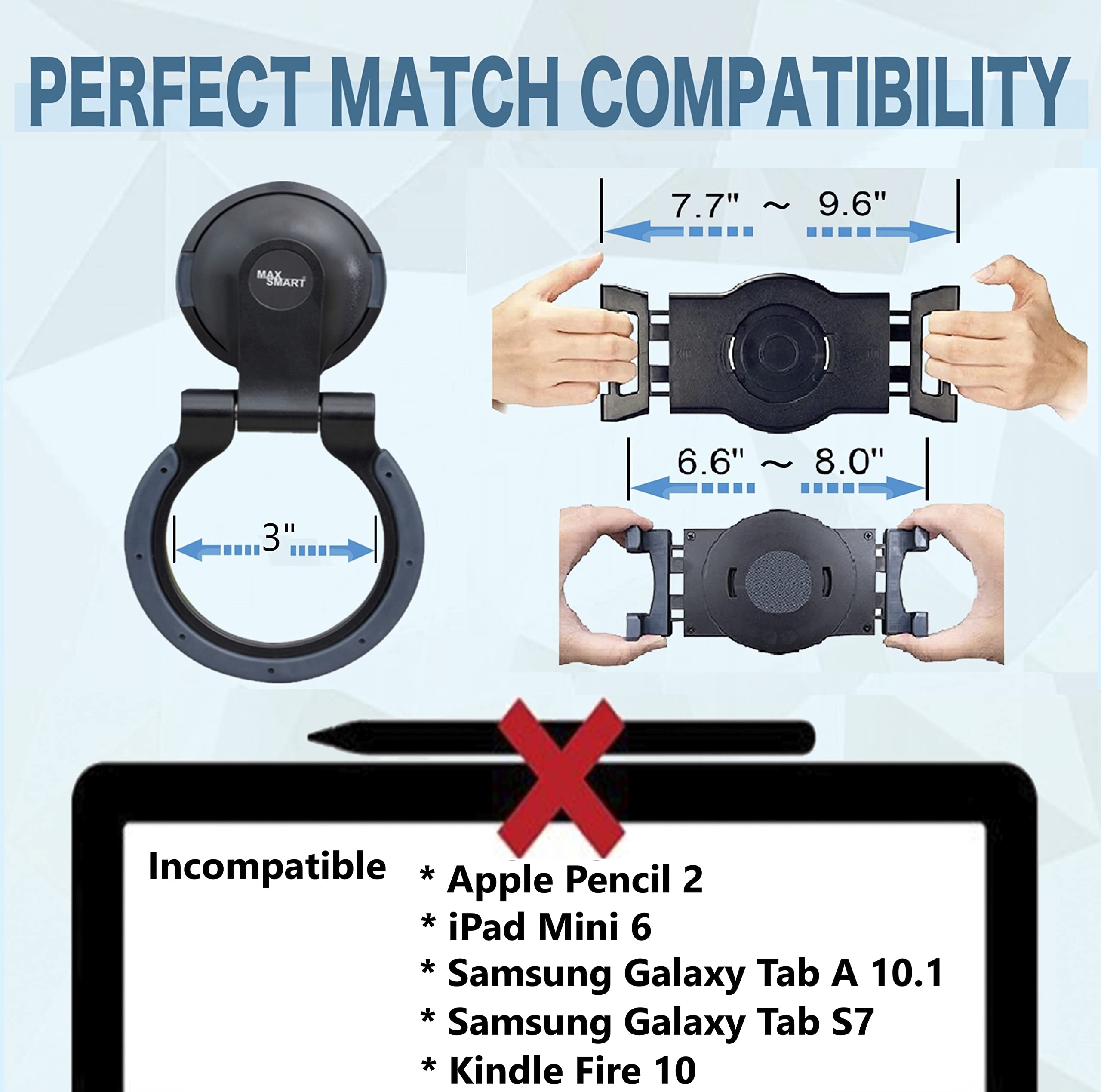 MAX SMART 【Upgrade】 Tablet Hand Grip Holder & Stand for Tablet Drawing, Reading, Working, Writing, Free Angles, Hanging on Wall
