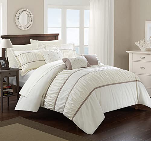 Chic Home CS2124-AN 10 Piece Cheryl Comforter Set, Queen, Beige