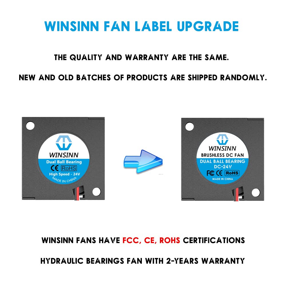 WINSINN 30mm Blower Fan 24V, Micro 24 Volt Fans Blower 3010 Dual Ball Bearing, 30mmx10mm 2PIN (Pack of 2Pcs)