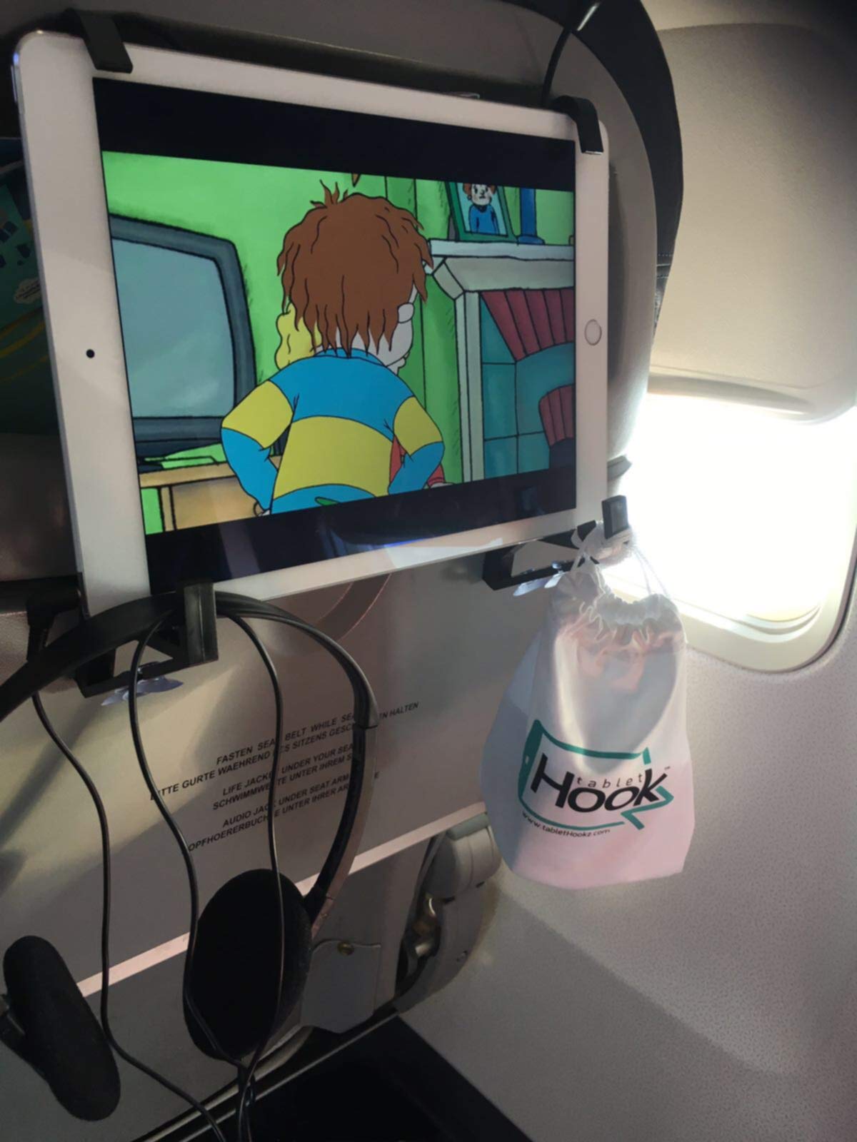 TabletHookz Plane, Train, car Phone and Tablet seat Back Holder, Table Clip and Phone Stand v2 Include securing Feature to Keep Your Device Secure, Compatible with iPhone, iPad, Tablets, Readers