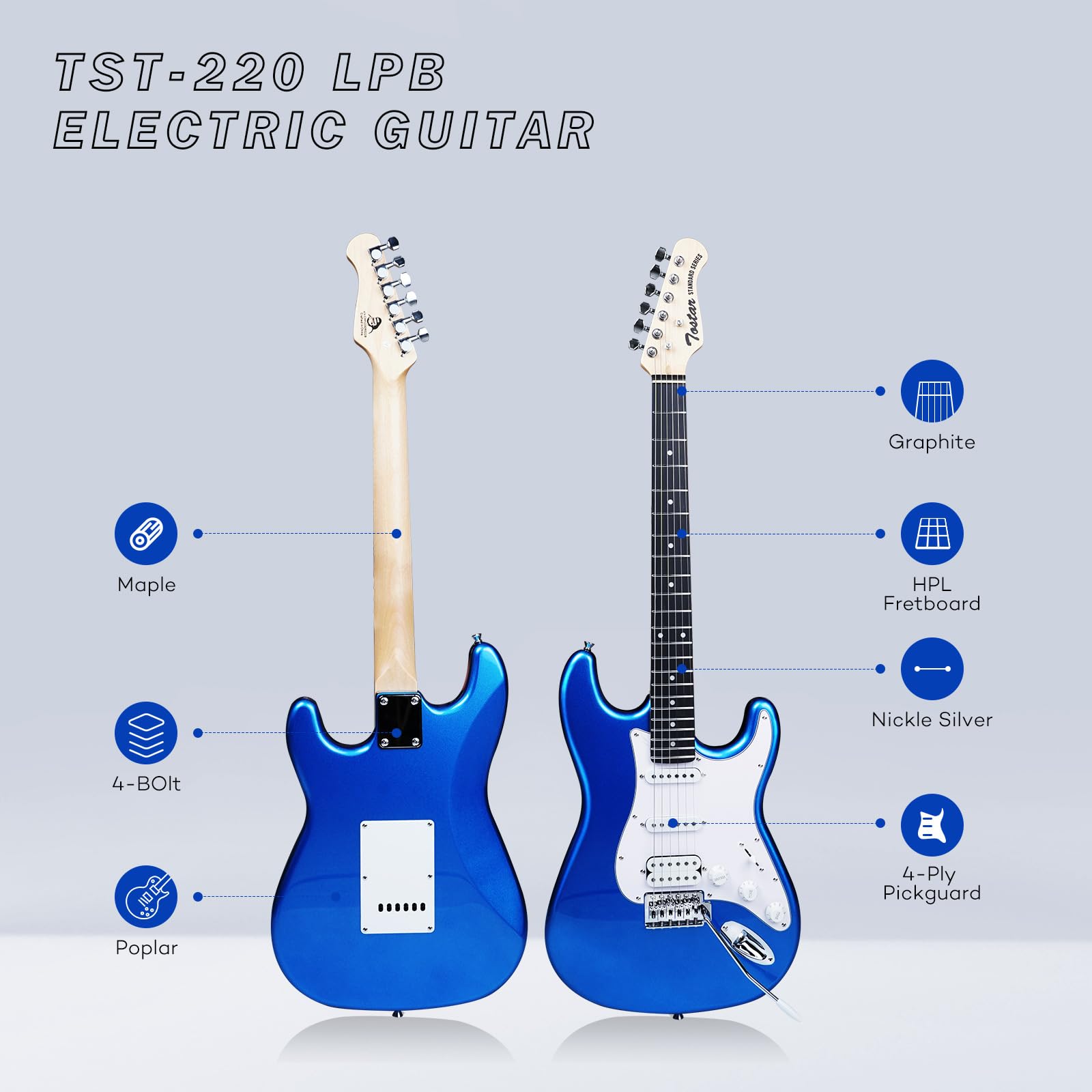 39” Professional Solid Body Electric Guitar Kit, Right Guitar Electric, HSS Pickup with Coil Split, Amp, Straps, 4*Guitar Picks, 6*String Set, Tuner, Cable, Electric Guitar Bag