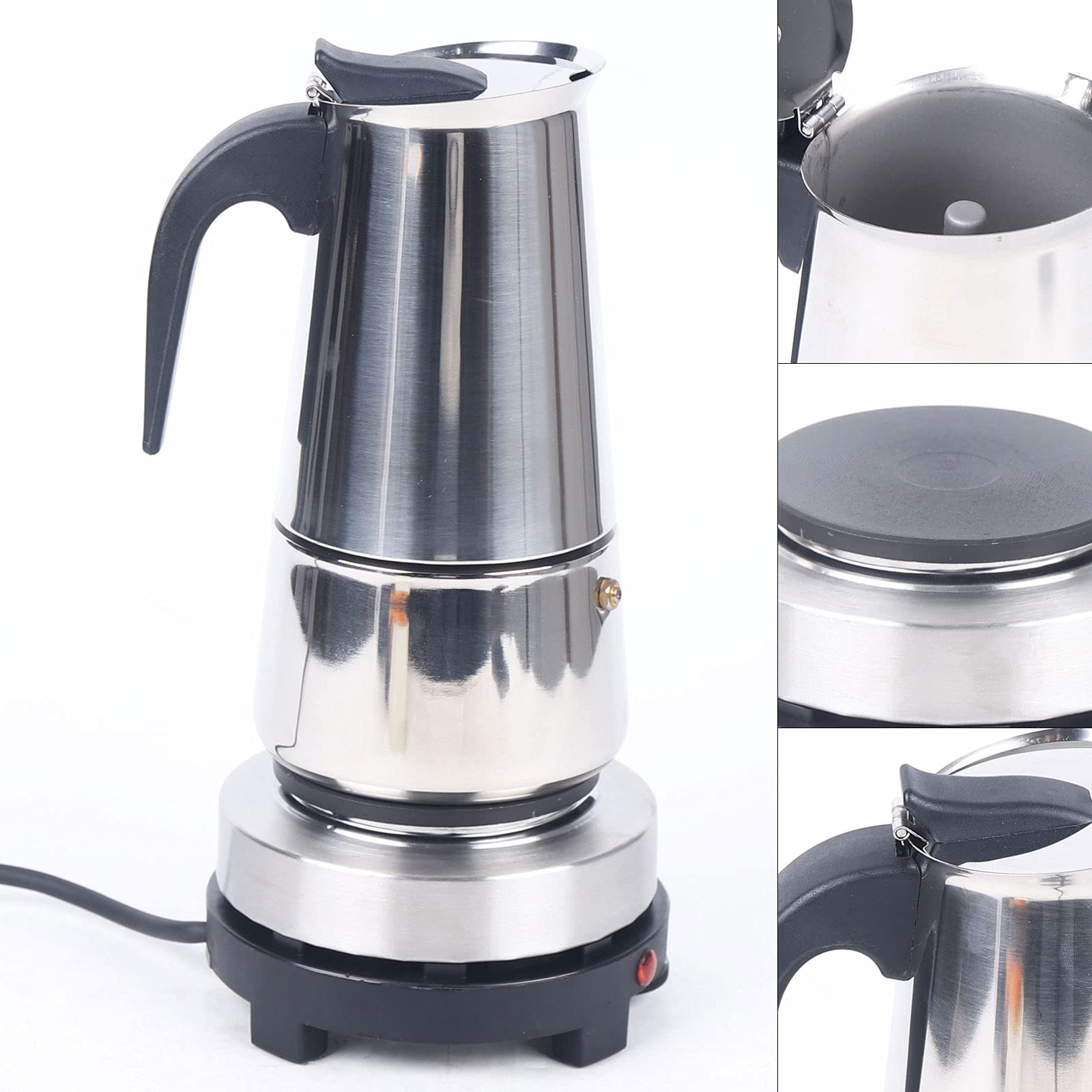 9 Cup Moka Pot with Electric Stove, Classic Italian Espresso Greca Maker 110V Stainless Steel Stovetop Coffee Maker, 450ml