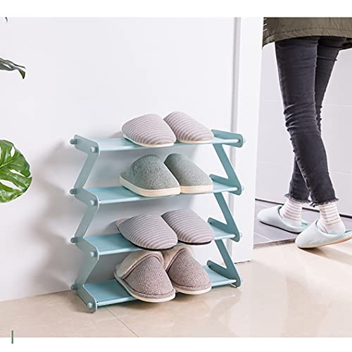CARURLIFF 2 Packs Assemblable Small Shoe Racks Can Hold 8-12 Pairs Kids Shoe Rack Organizer for Entryway, Closet, Children's Bedroom (Blue & Pink - 4 Tier)