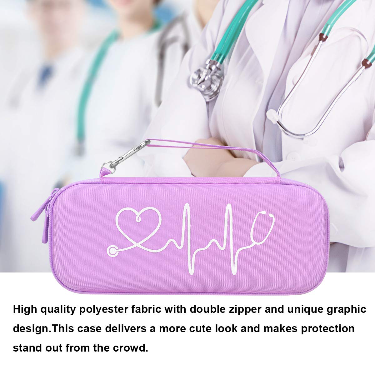 BOVKE Travel Case for 3M Littmann Classic III, Lightweight II S.E, Cardiology IV Diagnostic, MDF Acoustica Deluxe Stethoscopes - Extra Room for Taylor Percussion Hammer and Penlight, Purple