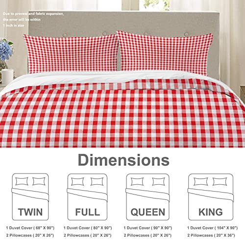 BaoNews Red White Checkered Duvet Cover Set Twin Size,3 Pieces Square Red and White Gingham Bedding Set Hotel Quality Comforter Cover Set with 2 Pillowcases(No Filler)