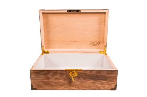 Burned Storage Keepsake Box with key locking - Wooden Storage Box with Chamois Leather Lining - Large Gift Box with Hinged Lid - Wood Decorative Storage Box with Lid (Burned)