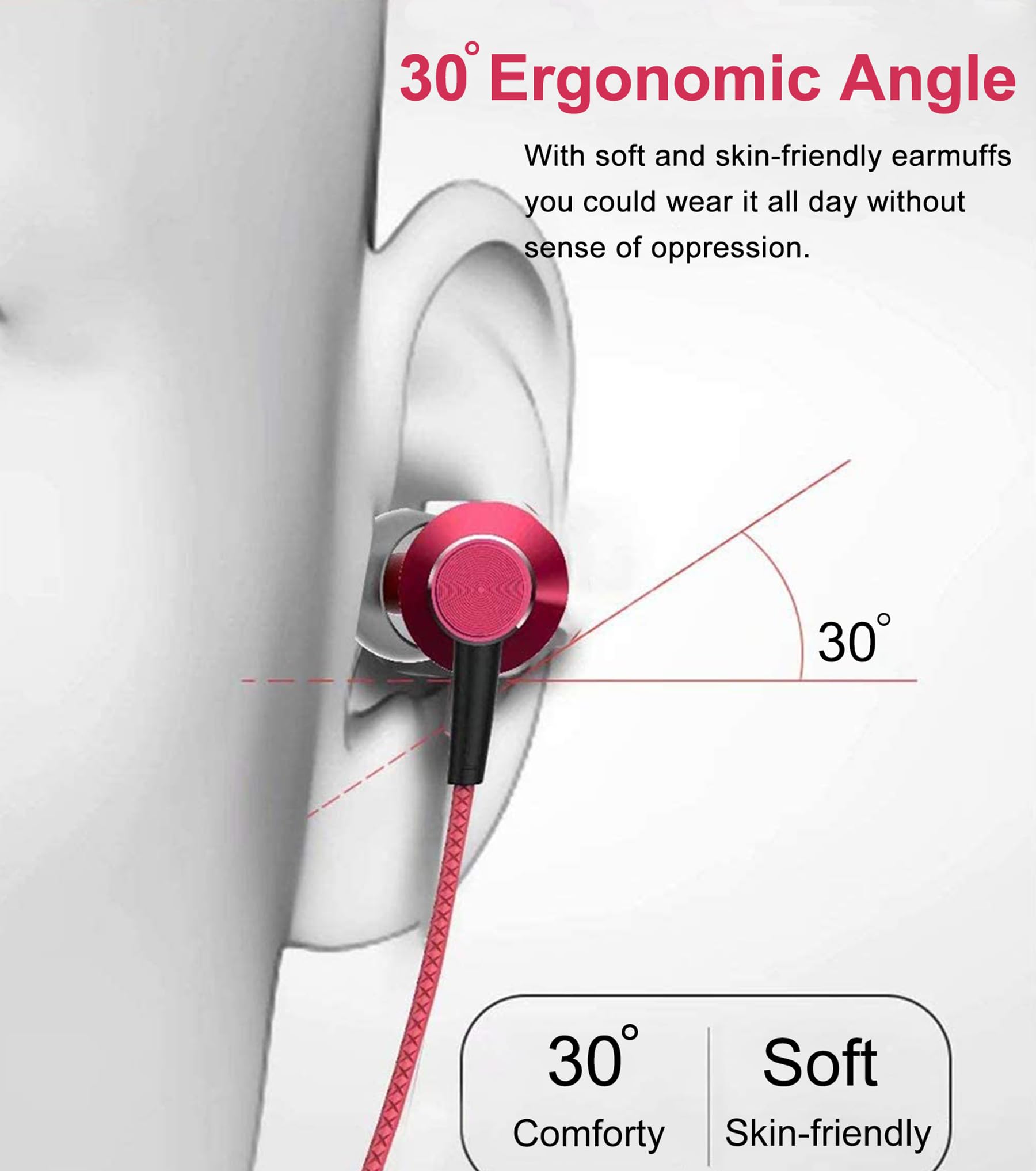 in Ear Headphones, MR01 Comfortable Tangle-Free Stylish Wired in-Ear Earbuds with Microphone, Crystal Clear Sound Noise Isolating Earphones for iPhone iPod Samsung Laptop Computer, Red