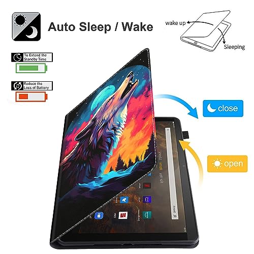 Case Compatible with Amazon All-New Kindle Fire 7 Tablet (2022 Release-12th Generation) Latest Model 7,Slim Fit Foldable Standing Cover Case with Auto Sleep/Wake,Wolf Under The Moon