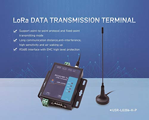 USR-LG206-H-P Serial RS232 RS485 to LoRa Converter Server Device (Point to Point) 3500 Meters Transmission Distance High Sensitivity Air Waking Up for Smart Metering Oil Field Agriculture