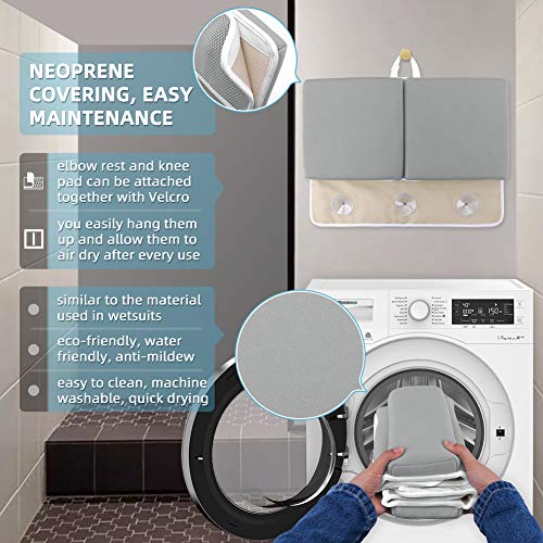 Bath Kneeler and Elbow Rest Set Baby Bath Kneeling Pad, Thick Non-Slip Bathing Kneeling Mat Cushion Quick Drying Bathtub Knee Saver with Arm Support and Pockets for Bathroom Bathing time Comfort, Gray