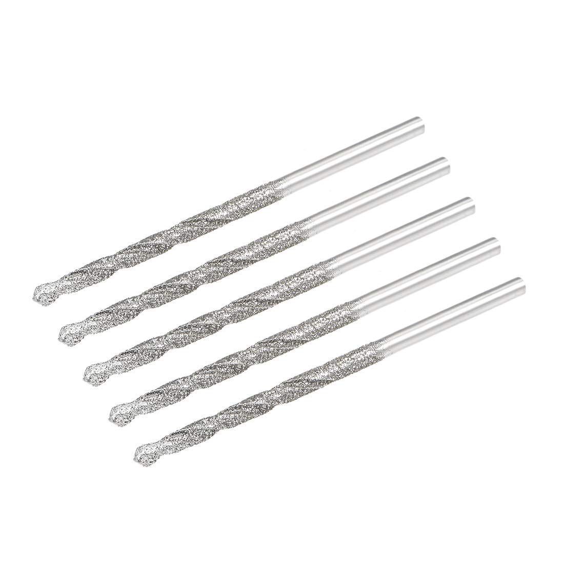 uxcell 2.1mm Diamond Twist Drill Bits High Speed Steel for Glass Sea Shells Stone Tiles 5 Pcs