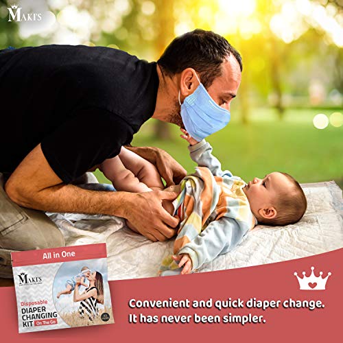 Maki's Disposable Diaper Changing Kit to Go | Contains 3 Individual Packs | Perfect for Travel | Portable Baby Changing Essentials (Size 3)