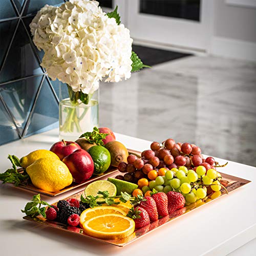 Colleta Home Hammered Tray β Set of 2, Serving Platter 16x8 Inch, Rectangular Serving Dish 12x6 Inch, Pure Copper, Stackable - Nesting Trays (2 Pack Copper Rectangle)