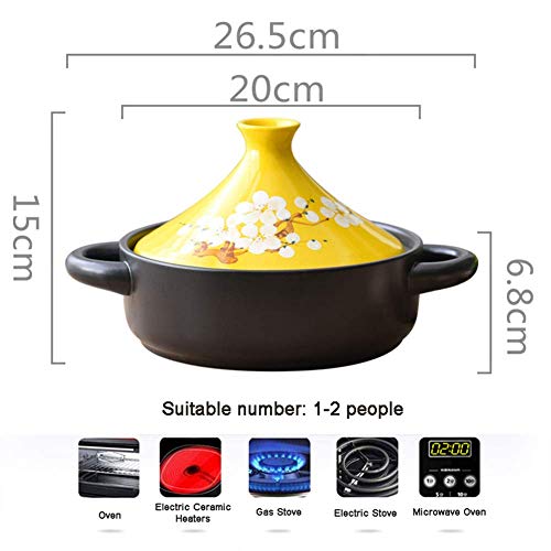 Tagine Pot with Handle, 20cm, Ceramic Pot, Casserole lid, Claypot Rice, High Temperature Resistance, Hand-Made Hand-Painted Taji Pot Slow Cooker Clay/White 1