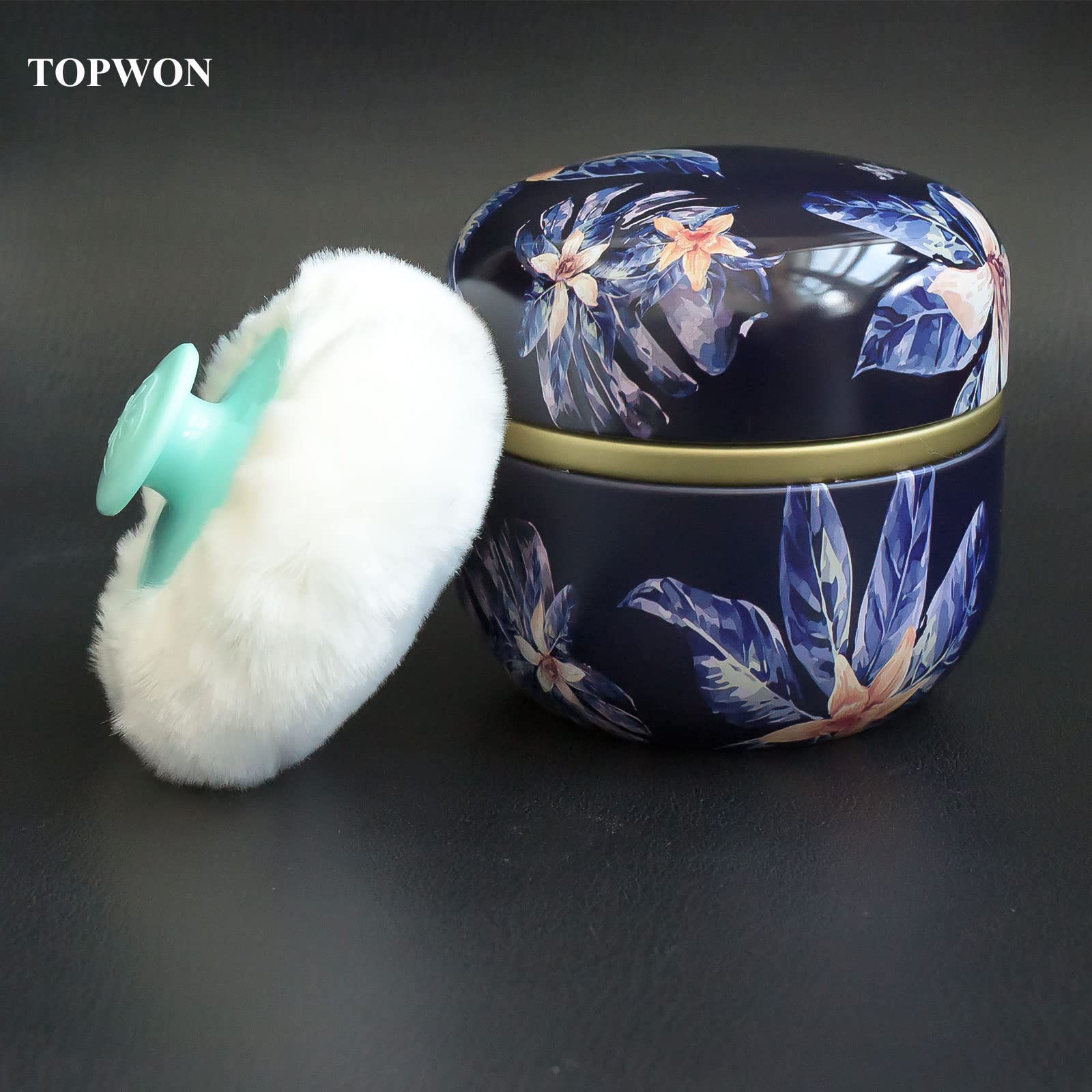 Topwon 3.15" Powder Case with Puff, BPA Free, Fluffy Plush Powder Puffs Container, Baby Women's Body Loose Dusting Dry Powder Box, Travel&Home Use, Blue Flower