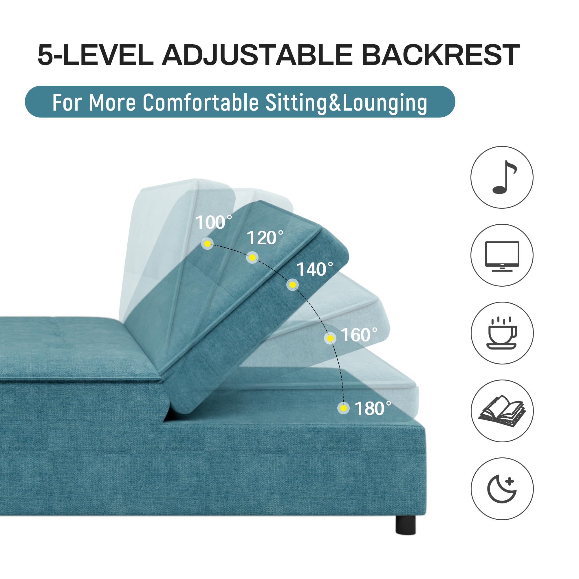 4 in-1 Sofa Chair Bed, Multi-Function Folding Ottoman Bed with Storage Pocket and USB Port for Small Room Apartment,Living Room,Bedroom,Hallway(Teal)