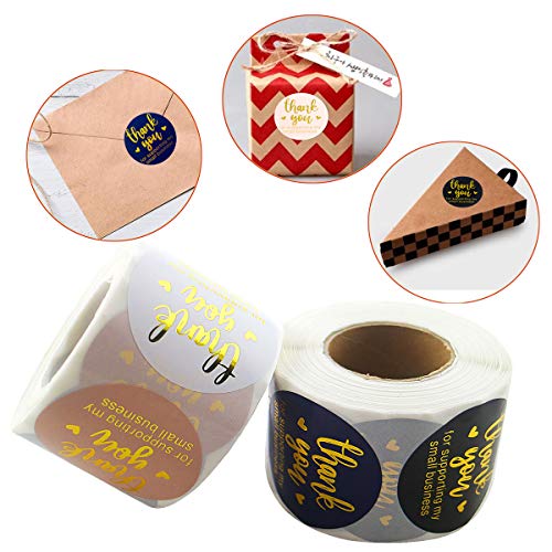 Thank You Stickers, 1.5" Multiple Color Golden Font Design Thank You Stickers, 500 Labels Each Roll