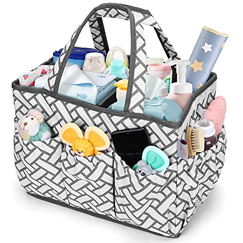 XL Baby Diaper Caddy Organizer - Heavy Duty Portable Diaper Storage Organizer - Baby Organizer for Nursery, Changing Table, Wipes & Toys - Car Basket for Nursery Storage Bin with Tote Holder Cover
