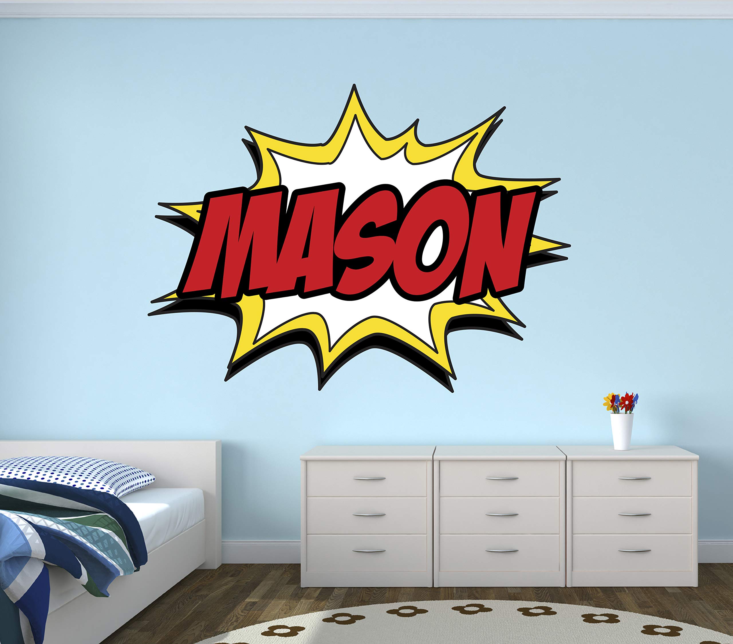 Custom Comic Name Wall Decal - Superheroes Wall Decals - Nursery Wall Decals - Baby Room Mural Art Decor Vinyl Sticker (30"W x 22"H)