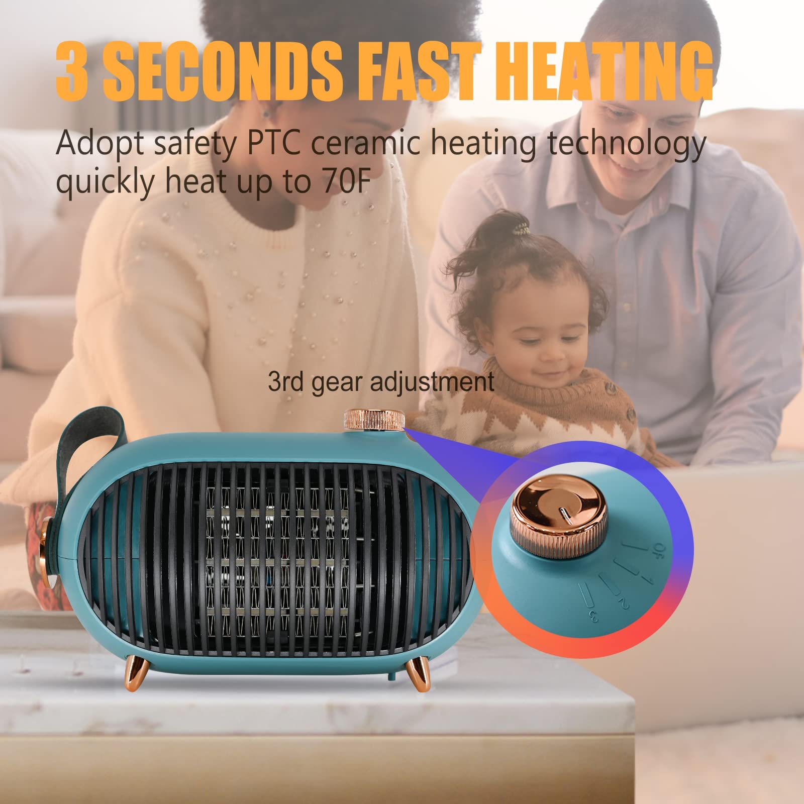 METKIIO Portable Mini Small Space Heater for Home and Office β Energy-Efficient with Overheating Protection β Retro Heater for Bedroom, Camping Tent, RV Trailer,Green