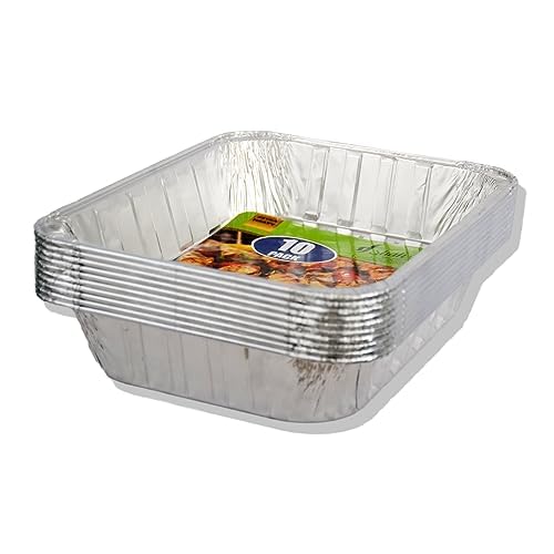 Shah Foil Aluminum Pans Half Size Deep (10 Pack), 9X13, Extra Heavy Duty Disposable Foil Pans For Baking, Roasting & Chafing, Steam Table Deep Tray. 42 gms/pc weight (10 pack) | Made in USA.