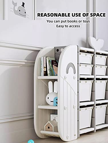 CHORBEYCH Kids 3 Layer Toy Storage Organizer with Display Bookshelves and 6 Pull-Out Storage Bins,Multipurpose Toy for Kids Bedrooms Playrooms for Age 1-12, Cute Whale(White Grey (3 * 3)
