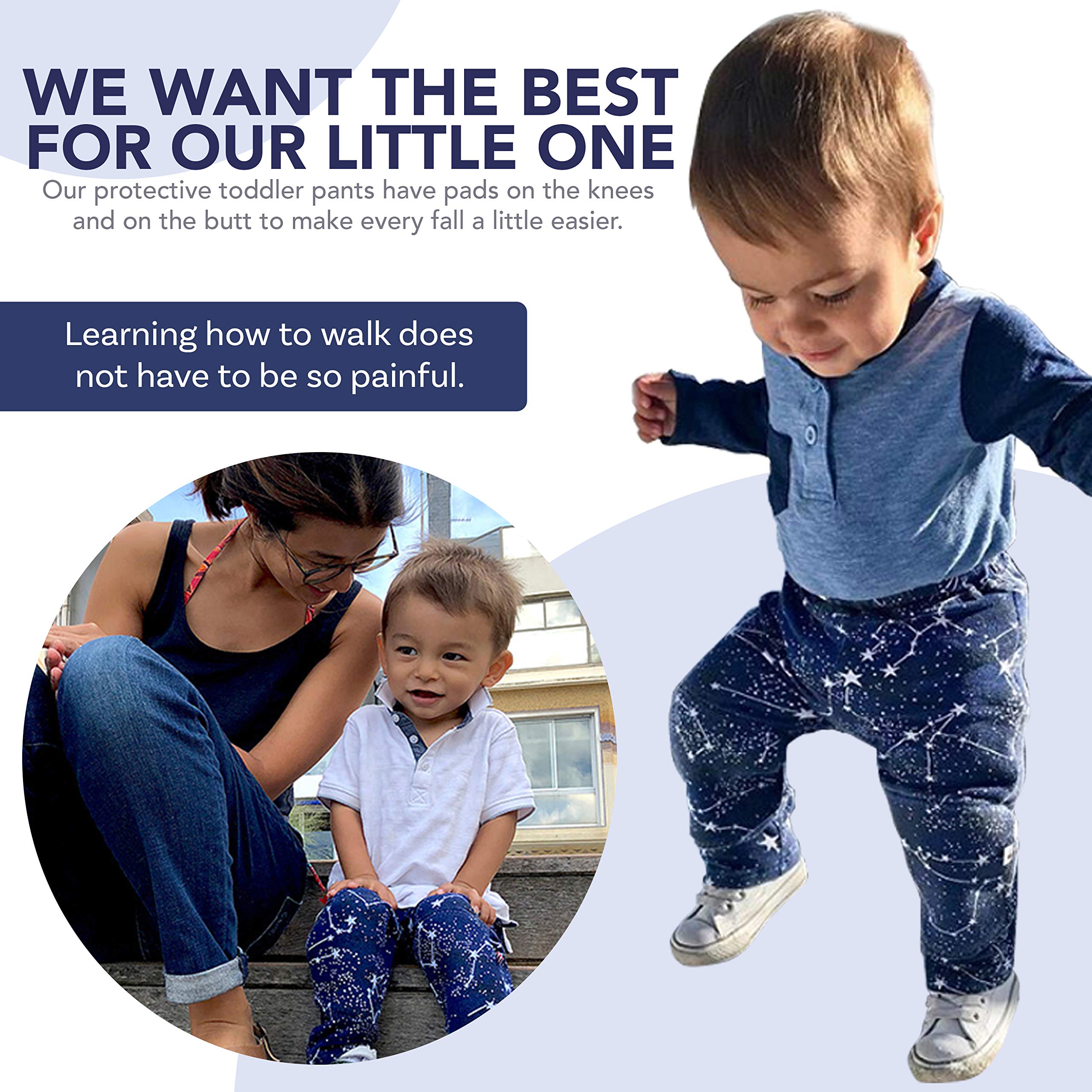 Sandra Aris | Crawling Pants for Babies & Toddlers | Added Butt and Knee Padding for Kids Learning to Crawl & Walk (Super Star, 3T)