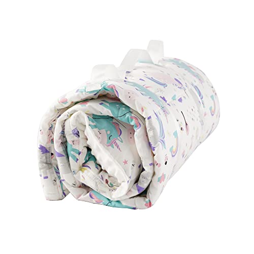 Bunnikins & Clover Toddler Nap Mat with Removable Pillow, Cotton Nap Mats for Preschool, Easy Clean Toddler Nap Pad for Kindergarten, Kids Sleeping Bag for Travel Camping