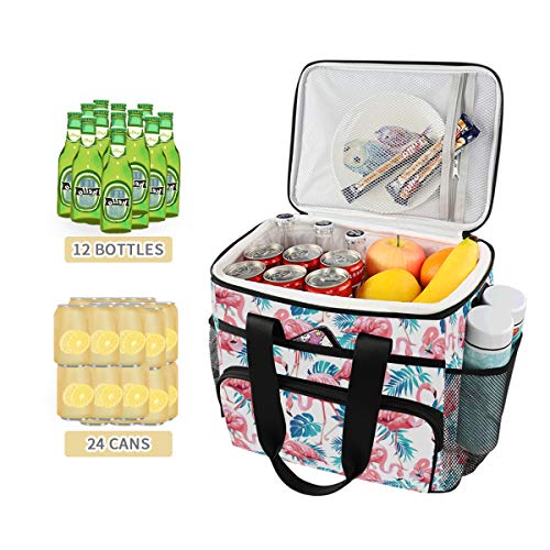 JUMBEAR Tropical Palm Flamingo Leakproof Reusable Insulated Cooler Lunch Bag Office School Picnic Hiking Beach Lunch Box Organizer