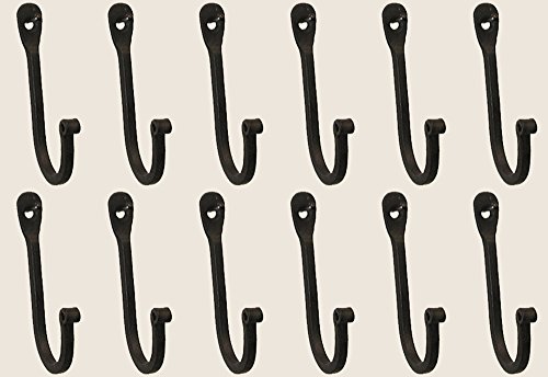 Colonial Tin Works Vintage Hand Forged Iron Classic Early American Plain Hook Black Set of 12 (Set of 12)