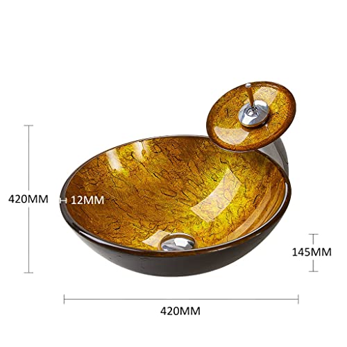 Bathroom Sink Bathroom Vessel Sink Modern Art Simple Tempered Glass Bathroom Sink Round Countertop Bowl Sink Vessel Sink (Color : Sink set)