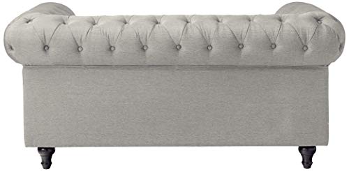 Container Furniture Direct Grace Collection Chesterfield Button Tufted Bonded Leather Living Room Loveseat, Grey