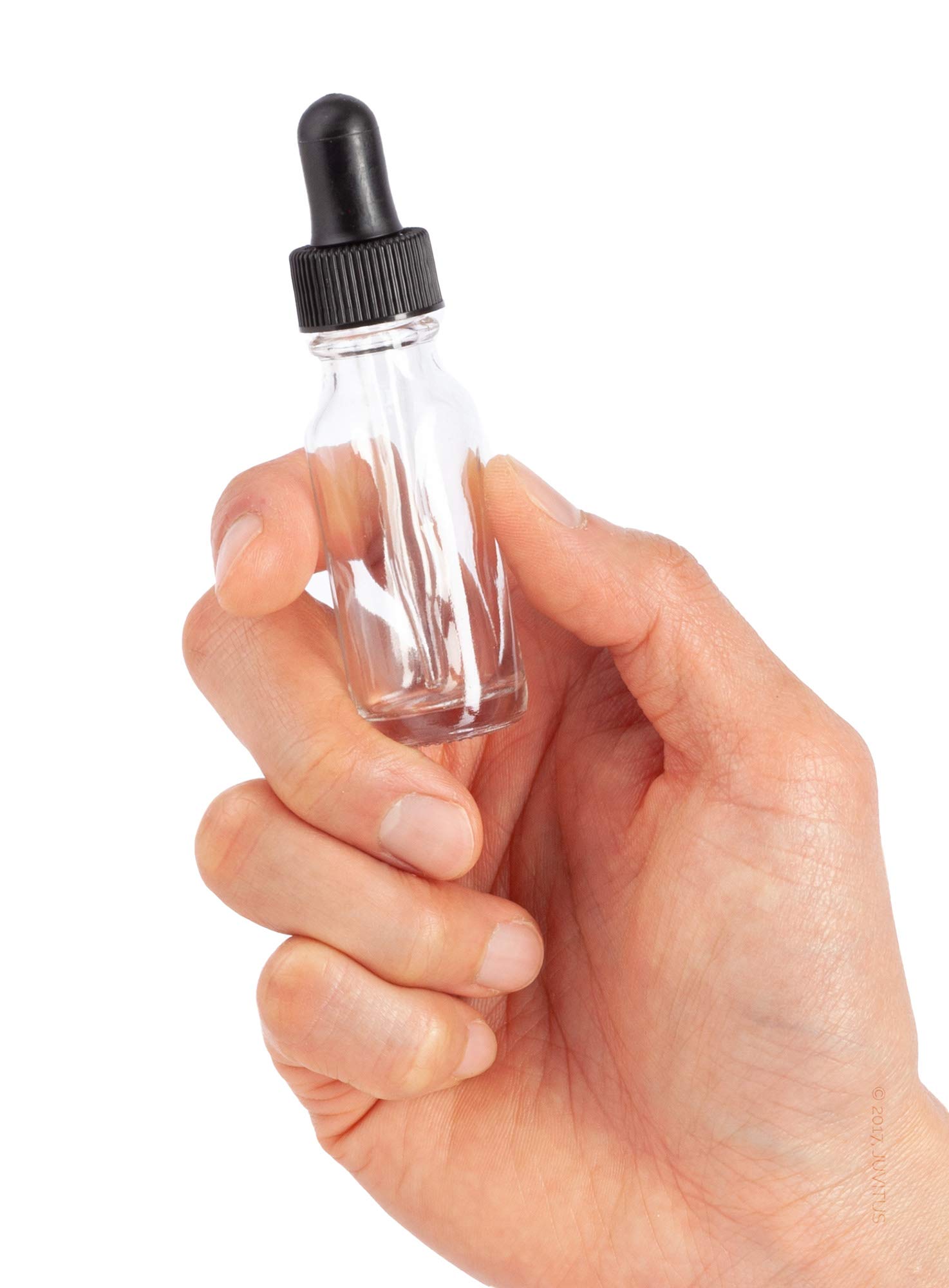 JUVITUS (12 pack) 0.5 oz / 15 ml Clear Glass Bottle with Black Dropper + Funnel