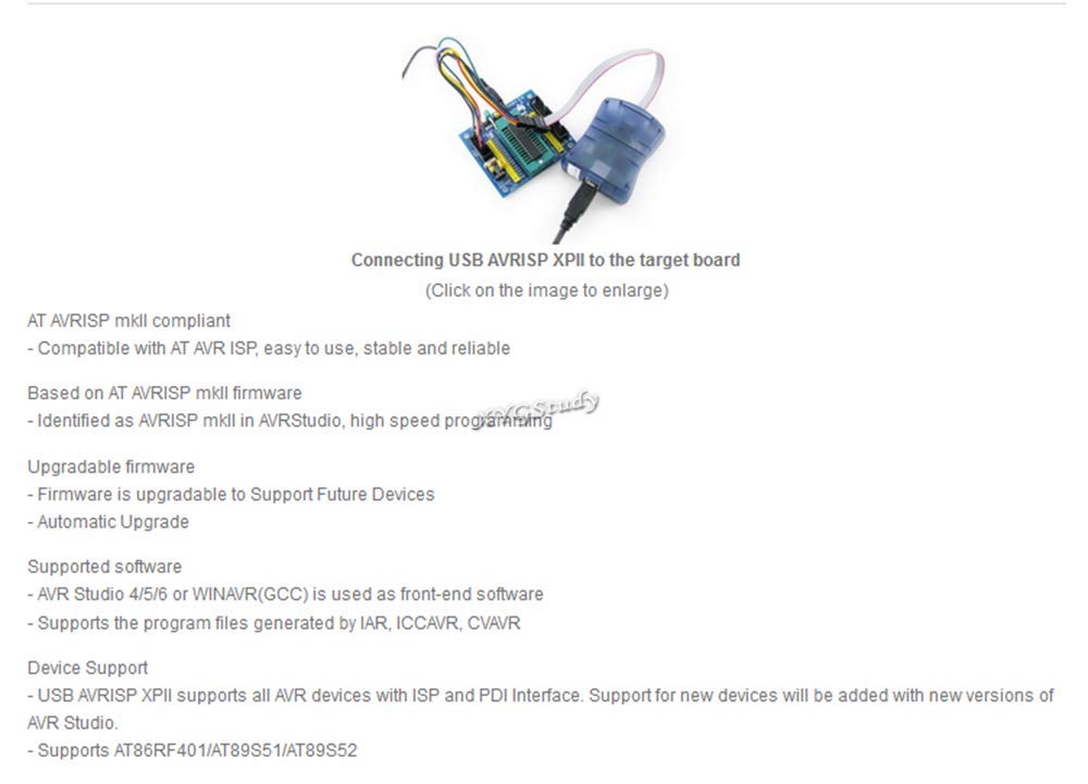 Compatible Atmel AT AVRISP mkII AVR ISP mk2 USB MCU AVR XMEGA In-System Programmer Studio 4/5/6 ISP PDI interface @XYGStudy