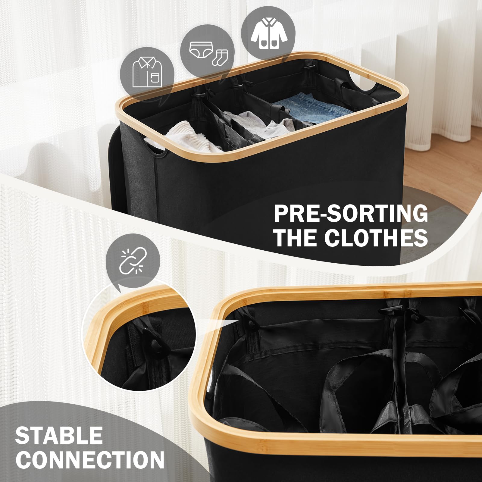 Laundry Hamper with Lid, 160L Extra Large Hamper for Laundry Basket with lid, 3 Section Storage Dirty Clothes Hamper with Removable Bags for Bathroom, Bedroom, Blanket, Toys, White