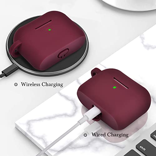 AIRSPO Compatible with Airpods Pro Case and AirTag Case Cover with Keychain Silicone Protective Skin Cover with Keychain(Burgundy)
