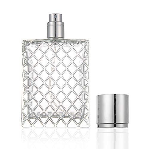 ConStore 2pcs 100ml Square Grids Carved Perfume Bottles Clear Glass spray bottle Empty Refillable fine mist Atomizer Portable Travel Cologne Atomizers Fragrance Containers Sprayer for Party Home