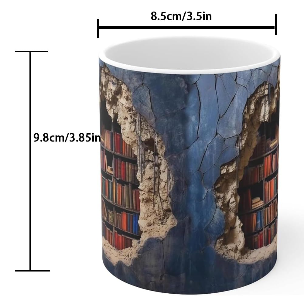3D Bookshelf Mug,Coffee Cups,3D Bookshelves Hole In A Wall Mug,Creative Space Design Multi-Purpose Mugs,A Library Shelf Cup,Coffee Mugs for Library Office,Book Lovers Coffee Mug,A Gift for Readers