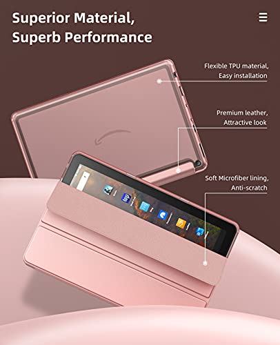 MoKo Case Fits All-New Kindle Fire HD 10 & 10 Plus Tablet (11th Generation, 2021 Release) 10.1", Soft TPU Translucent Frosted Back Cover Protector Multi-Angle Smart Shell, Auto Wake/Sleep, Rose Gold
