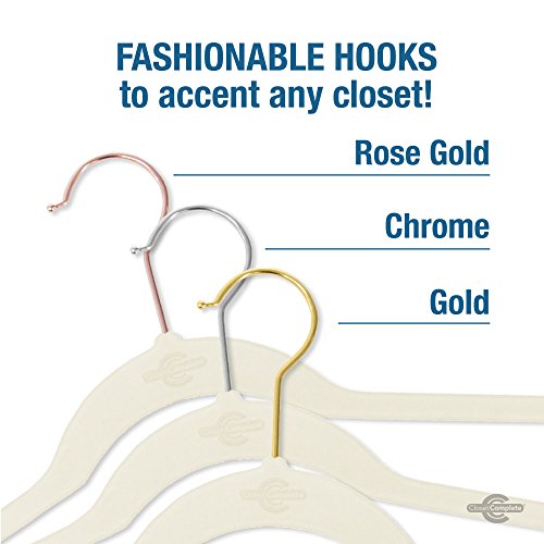 Closet Complete 71634 Supreme Quality, Heavyweight, 85-Gram, Virtually-Unbreakable Velvet, Ultra-Thin, Space Saving, No-Slip Suit Hangers, 360° Spinning Rose Gold Hooks, 50, Ivory, 50 Count