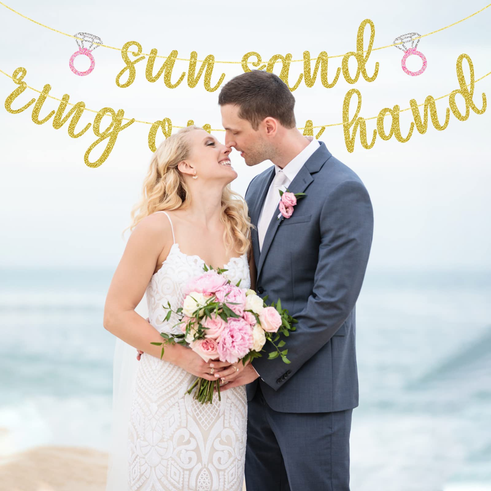 Sun Sand Ring On My Hand, Beach Bachelorette Party Decorations, Engagement Wedding Bridal Shower Garland Bunting Supplies, Pre-Assembled (Gold)