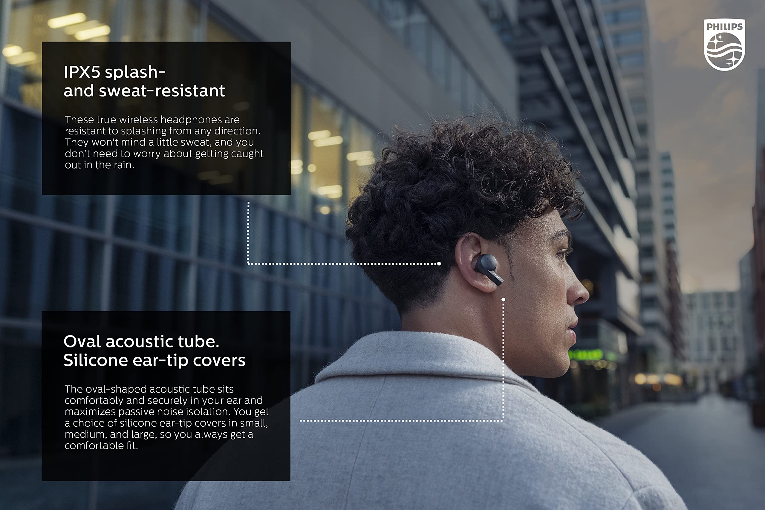 Philips T5505 Wireless Earbuds with Active Noise Canceling (ANC) and IPX5 Water Resistance, Black