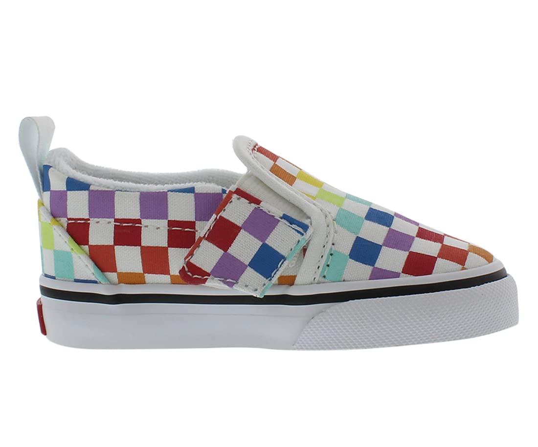 Vans Kids Baby Girls Slip-On V (Infant/Toddler) (Checkerboard) Rainbow/True White 10 Toddler