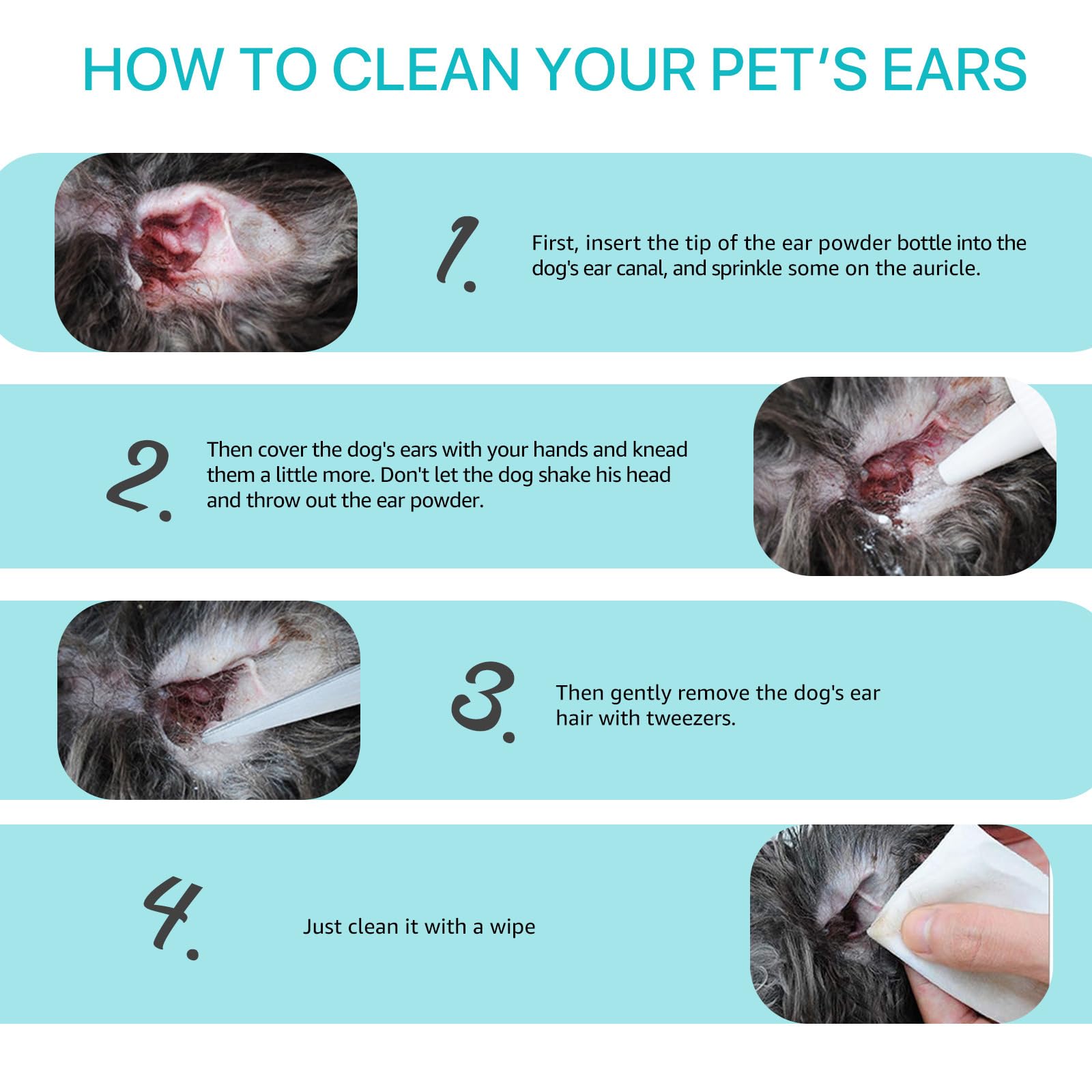 TIBLACK Removal Ear Powder for Pets, Dog Ear Cleaner, Removes Irritation, Itching and Infection, Reduce Ear Scratching and Head Shaking, Pets Ear Infection Treatment, Cleans & Remove Odors